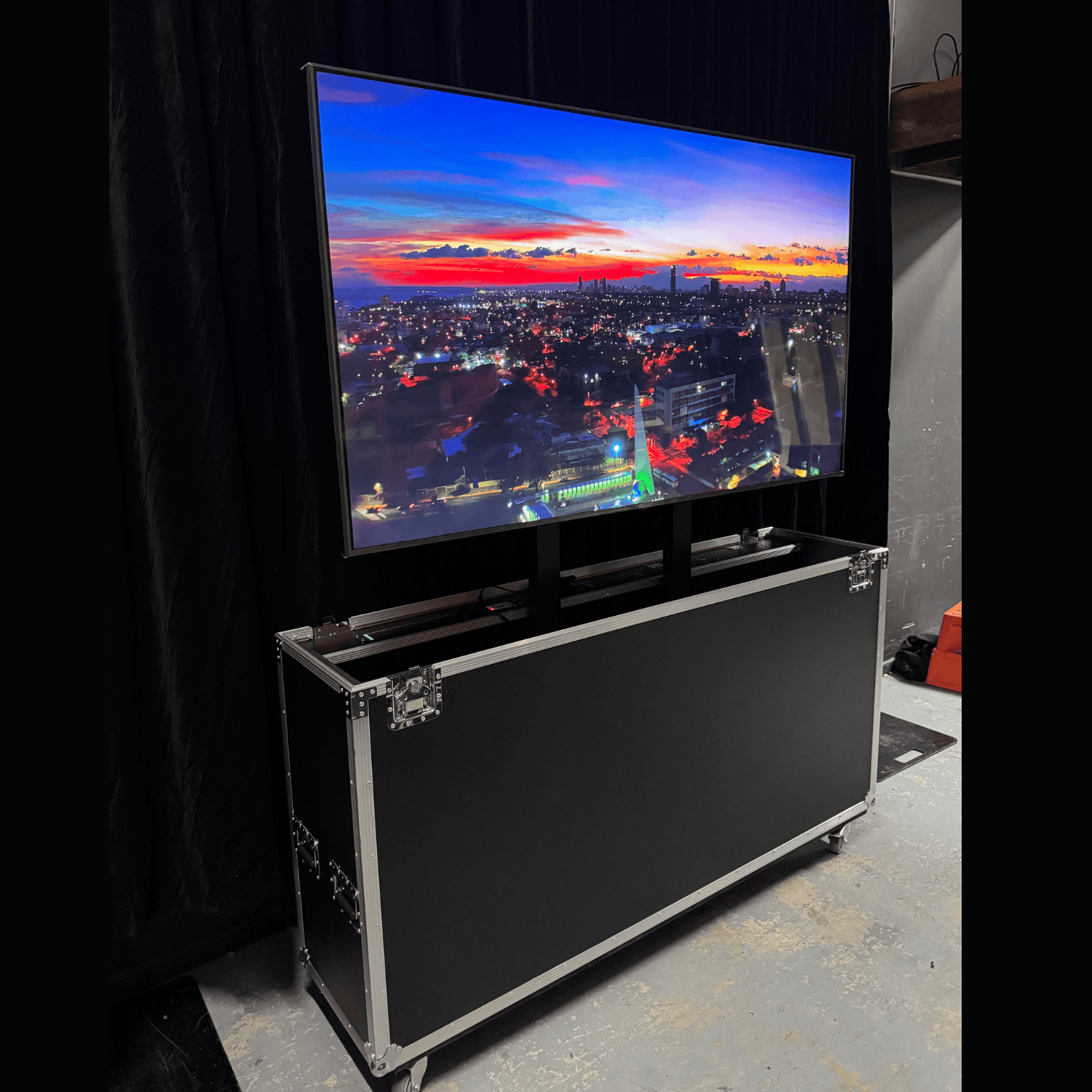 LG 75" TV In Self-Lifting Motorised Roadcase | BJs Sound & Lighting Hire